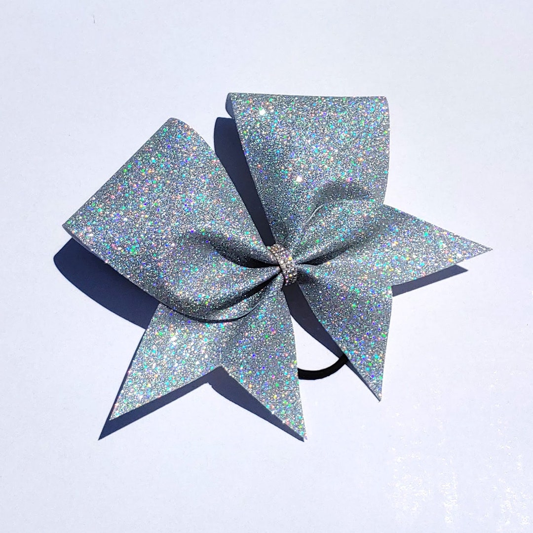 Silver Rainbow Full Glitter Cheer Bow Silver Glitter Cheer Bow Team ...