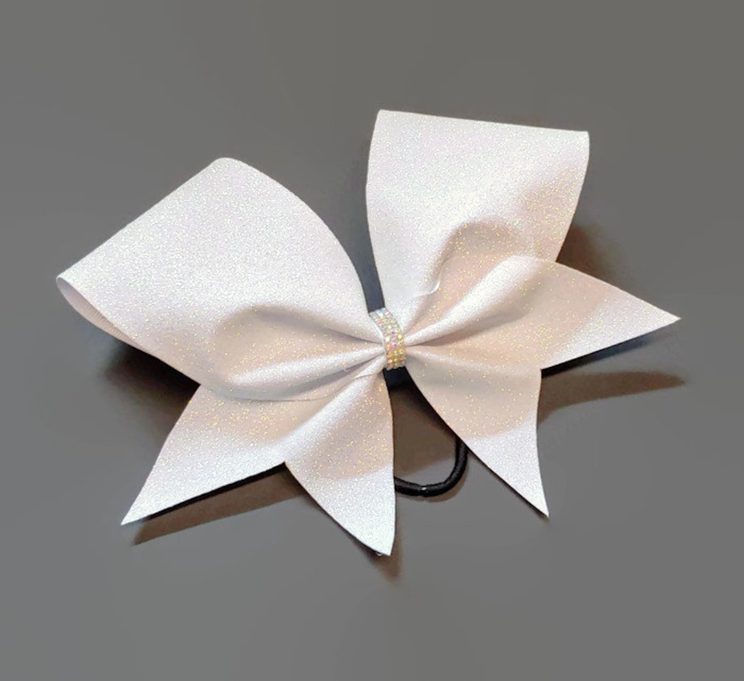 Full Glitter White Cheer Bow - White Sparkle Cheer Bow - White ...