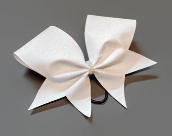 3 Wide Luxury Cheer Bow White W/silver Sparkles - Etsy