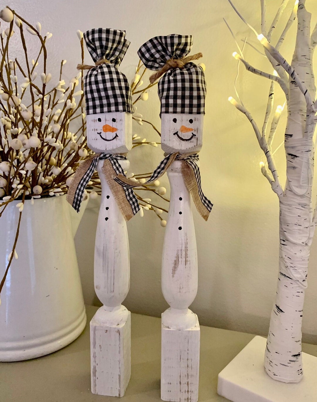 Wooden Snowman Decor, Spindle Snowmen, Rustic Farmhouse Decor ...