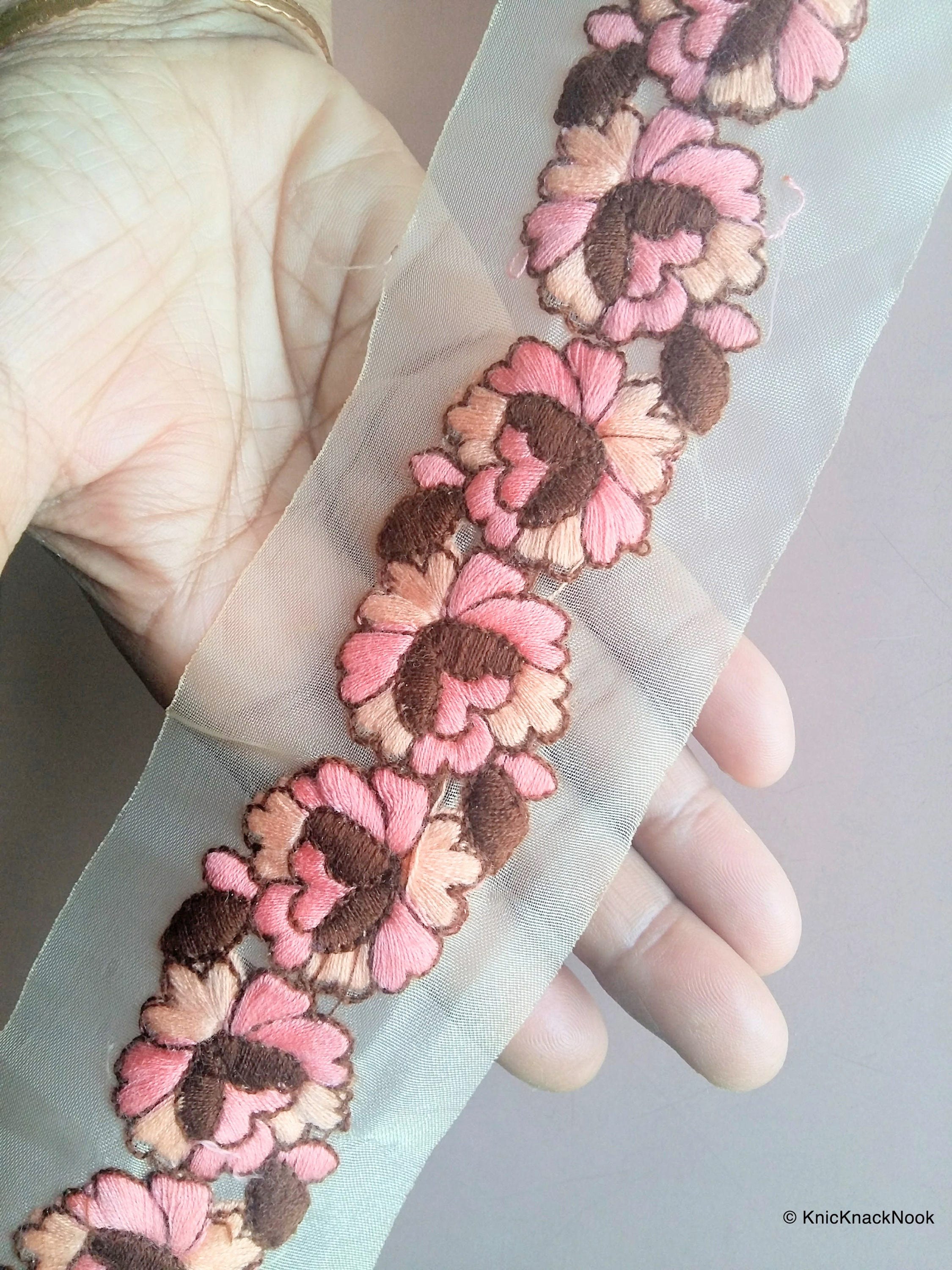 Sheer Gold Fabric Trim With Floral Thread Embroidery One Yard | Etsy