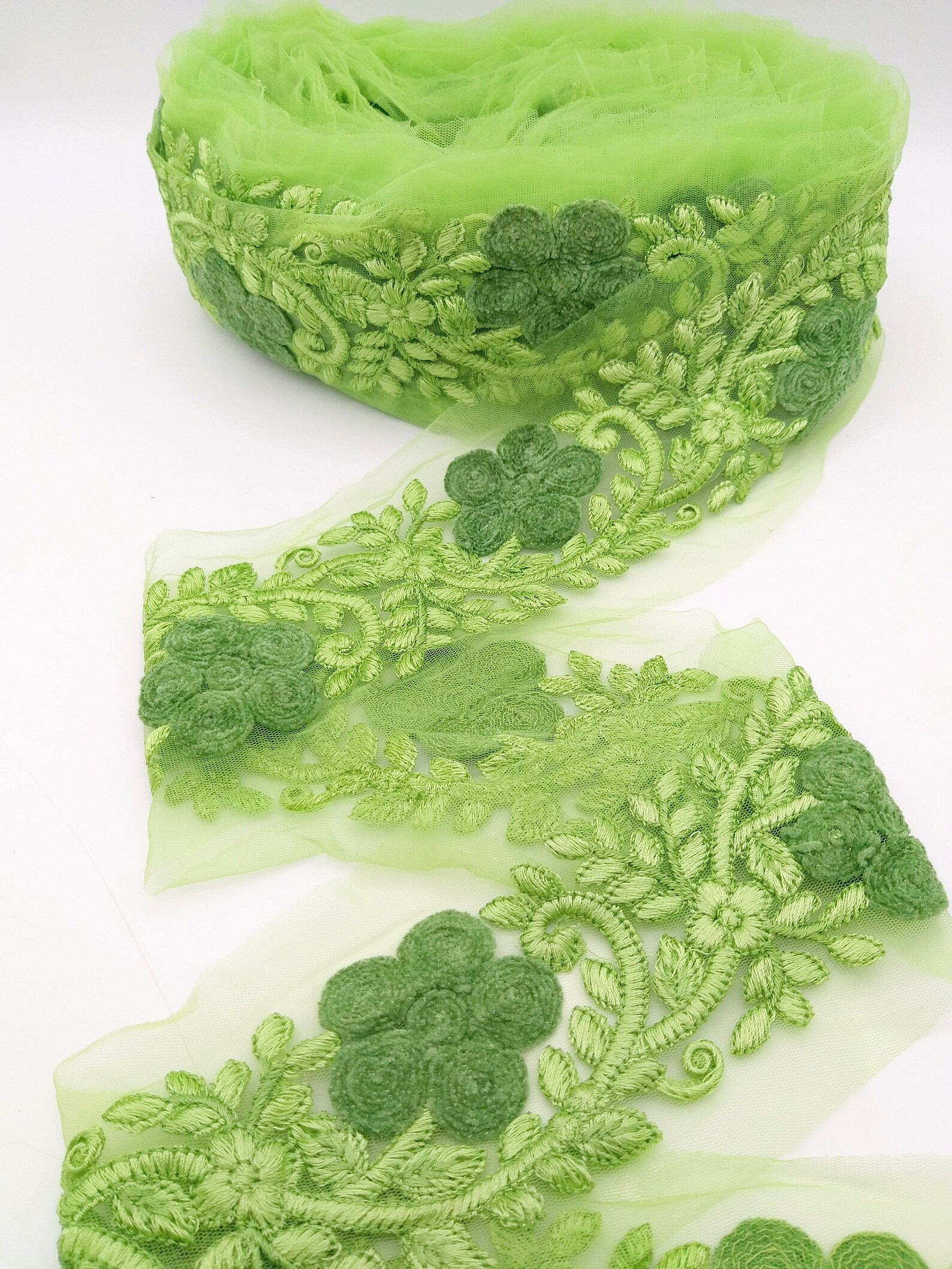 Light Green Soft Net Lace Trim With Floral Embroidery Lace - Etsy UK