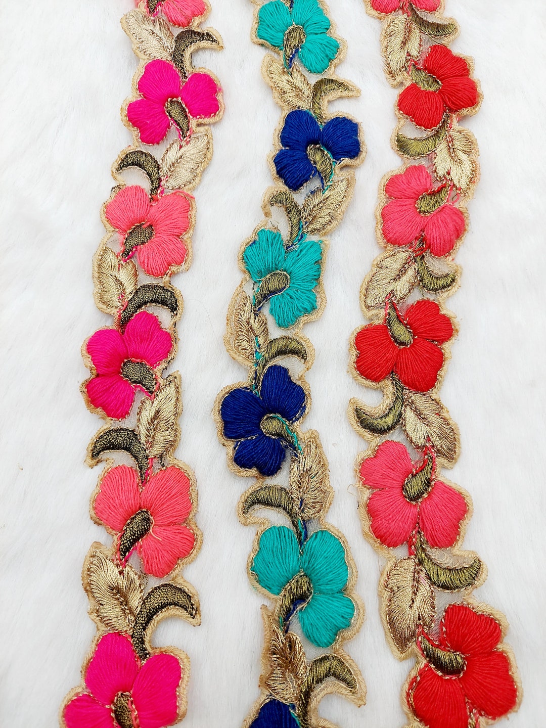 Floral Embroidered Trim, Tissue Fabric Cutwork Lace Trim Flowers ...