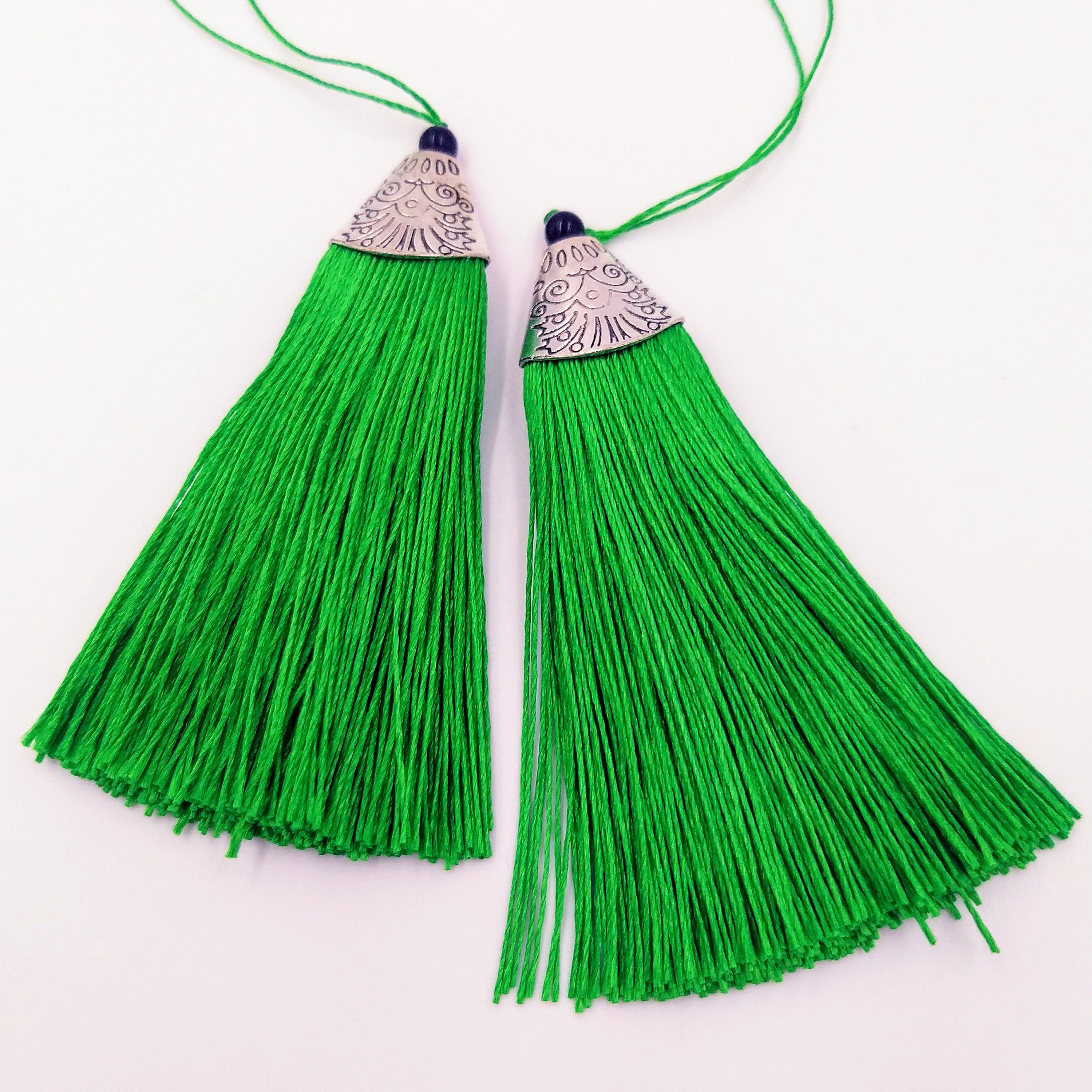 Green Tassels Artificial Silk Tassel With Cone Cap Earring - Etsy UK