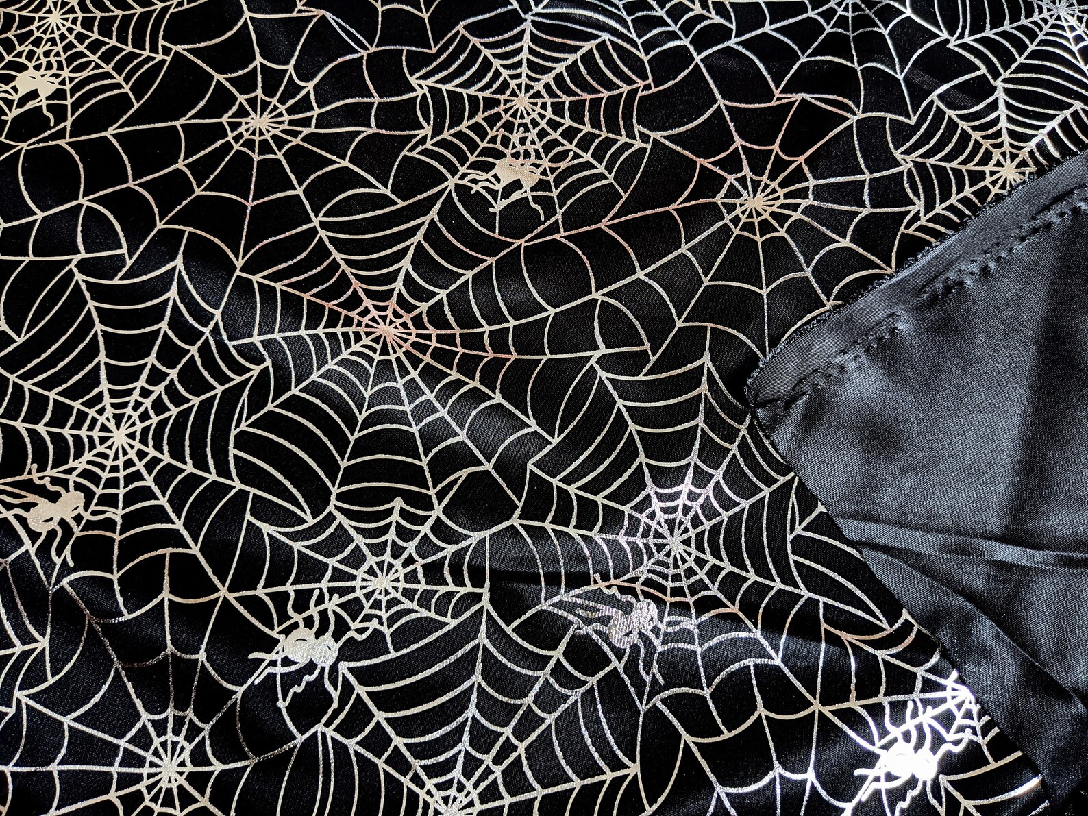 Black and Silver Halloween Spider's Web Foil Fabric - Etsy UK
