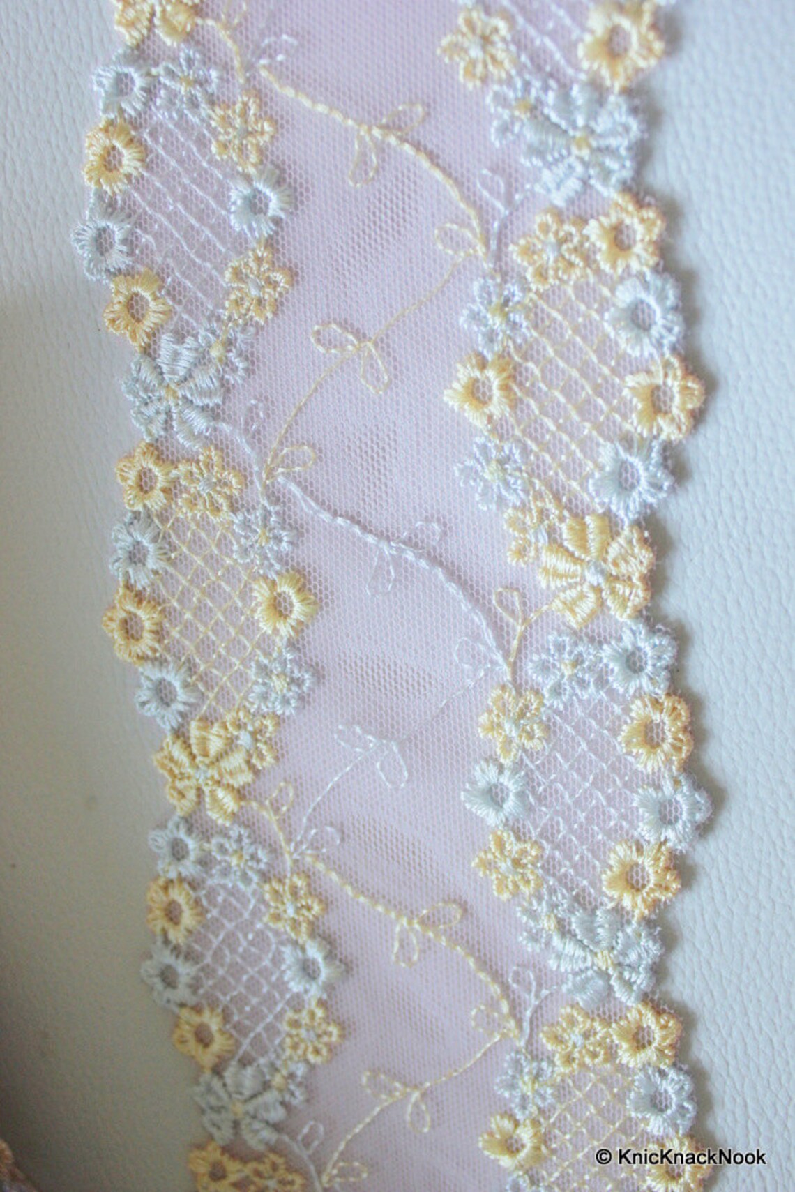 Light Pink Soft Net Lace Trim With Embroidered Yellow and Blue - Etsy UK