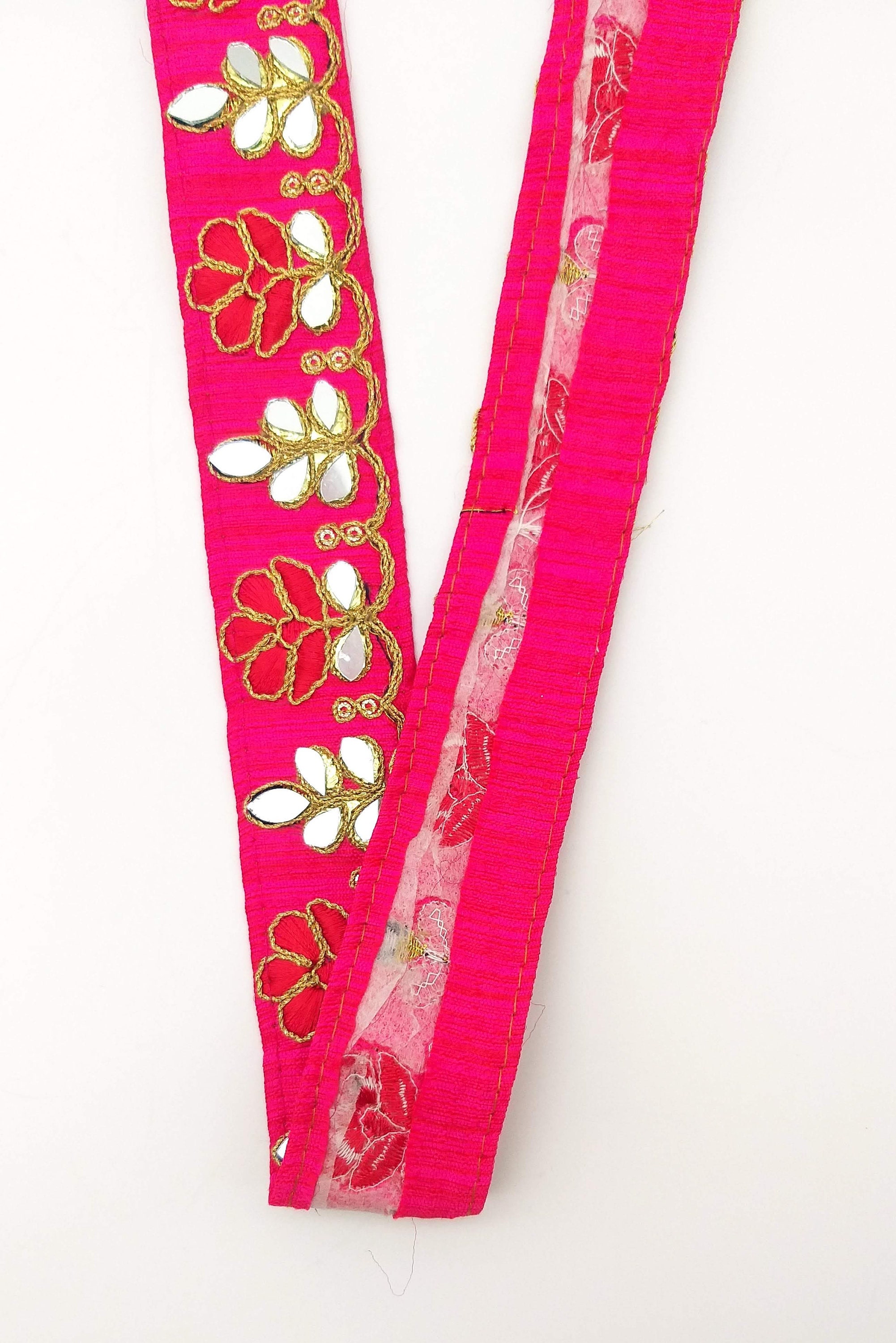 Fuchsia Pink Silk Trim With Mirrors Embellishments and Gold - Etsy UK
