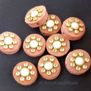 Brown Round Wood Buttons With Kundan Stones, Indian Buttons, 16mm ...