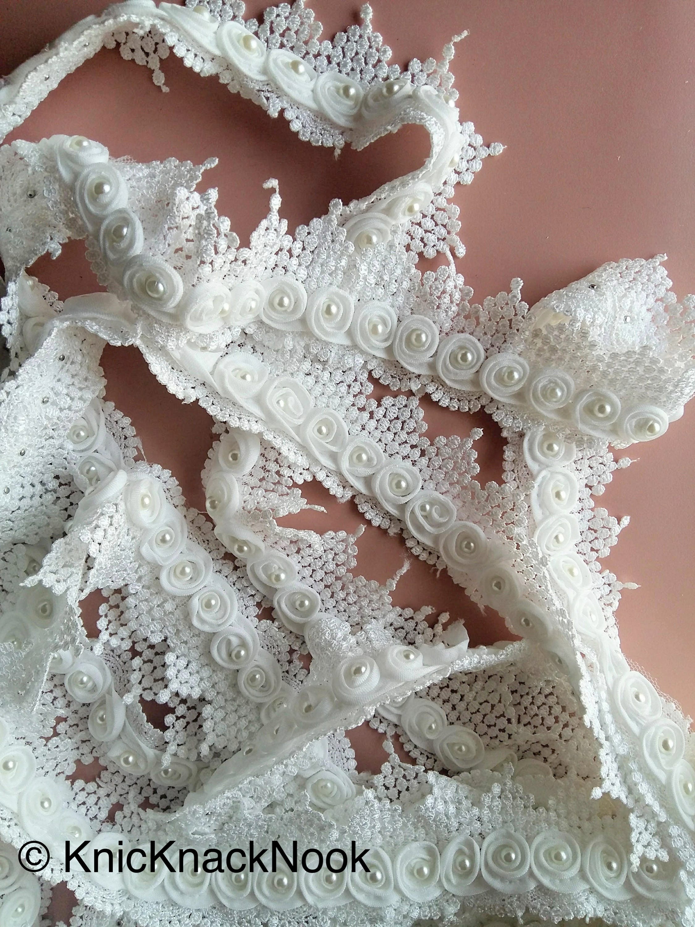 White Embroidered Rose Flower Lace Crochet dyeable Trim With | Etsy