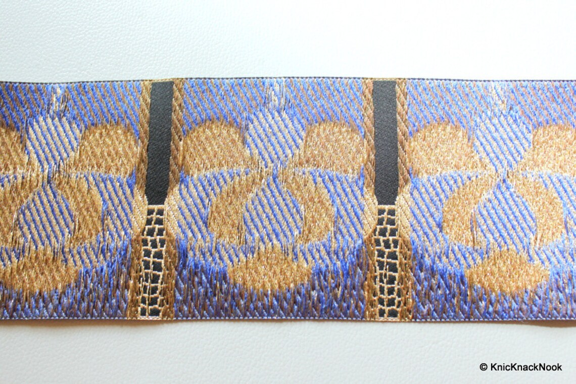 Fabric Trim With Blue Bronze Silver And Black Floral | Etsy