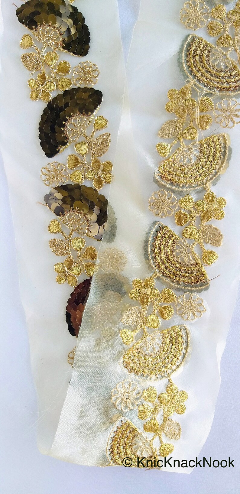 Gold Sheer Fabric Trim With Antique Gold Floral Embroidery and - Etsy UK