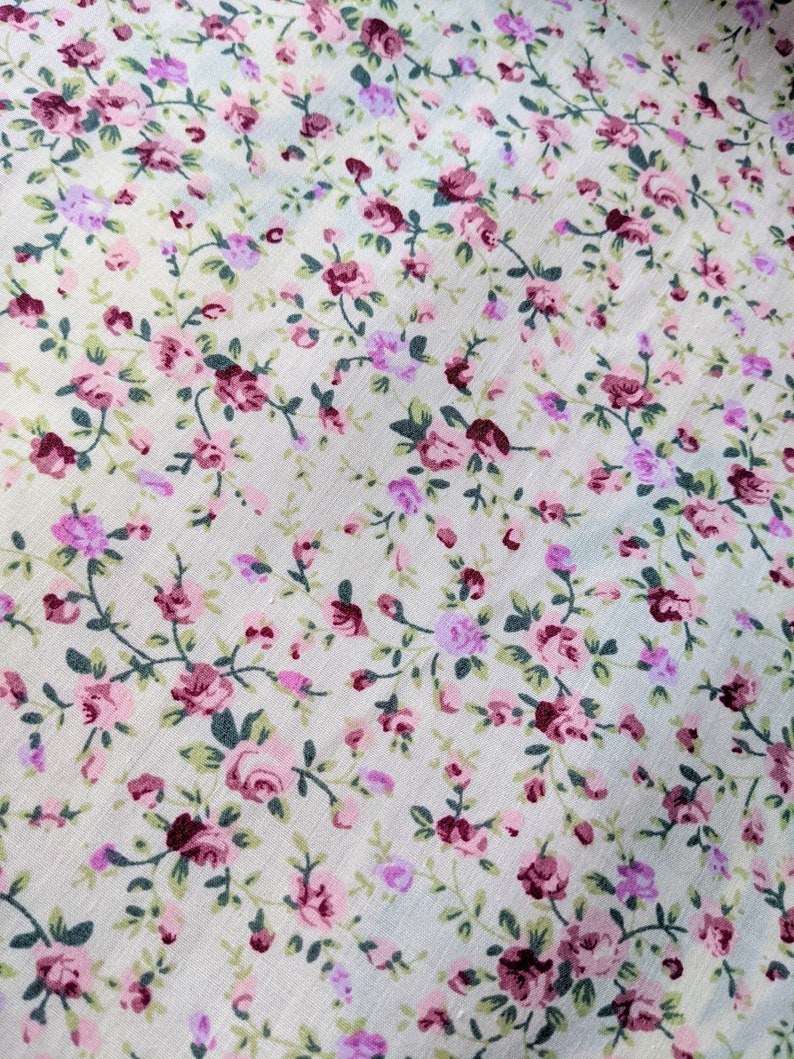 Pink Poly Cotton Rose Fabric Floral Fabric Small Print | Etsy