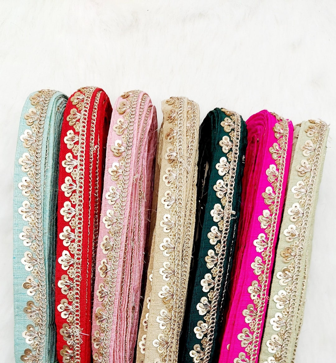 Art Silk Trim With Gold Embroidery and Sequins Indian Sari Border Trim ...