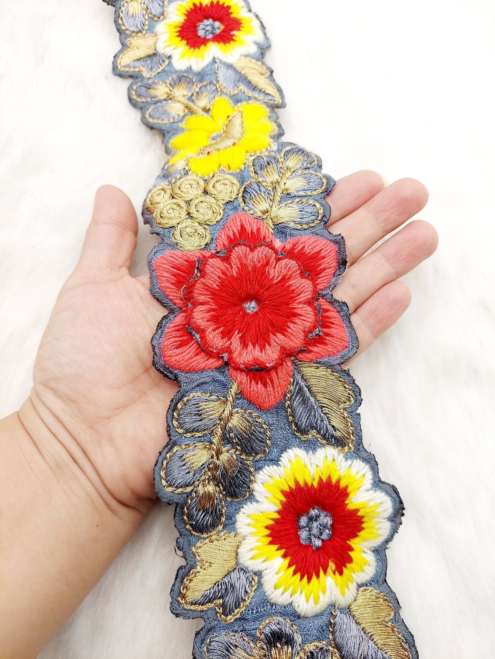 Floral Embroidered Trim Grey Cutwork 3D Lace Border Flower - Etsy