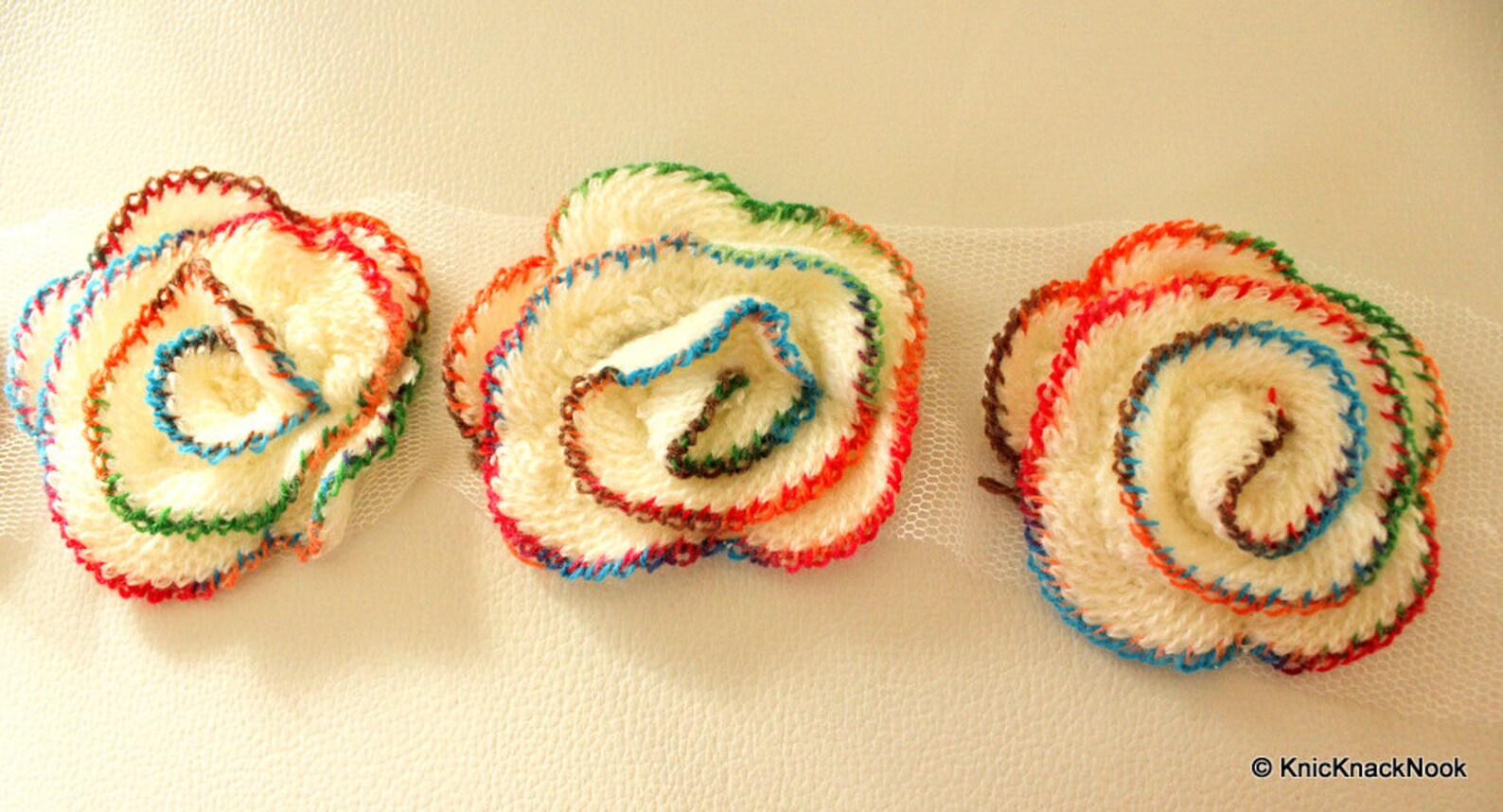 White Crochet Wool Rose With Multicoloured Threads Flower - Etsy
