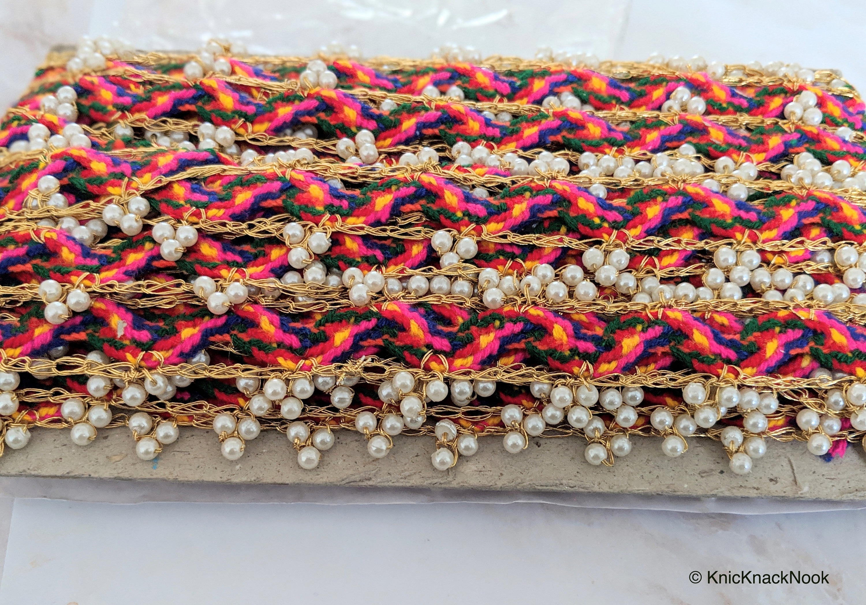 Multicoloured Wool Woven Trim With Gold Piping and off White - Etsy UK