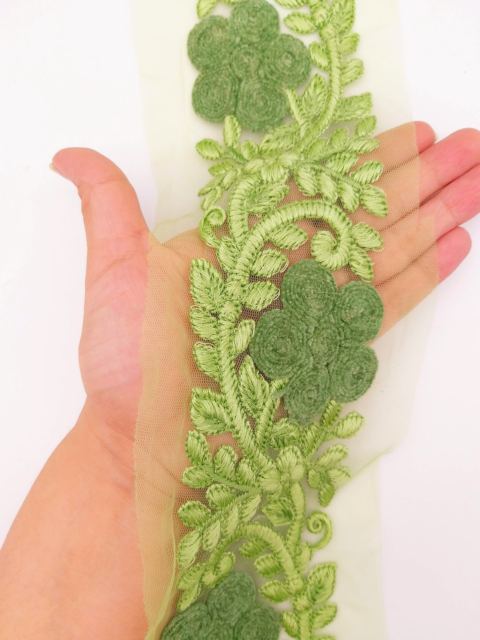 Light Green Soft Net Lace Trim With Floral Embroidery Lace - Etsy UK