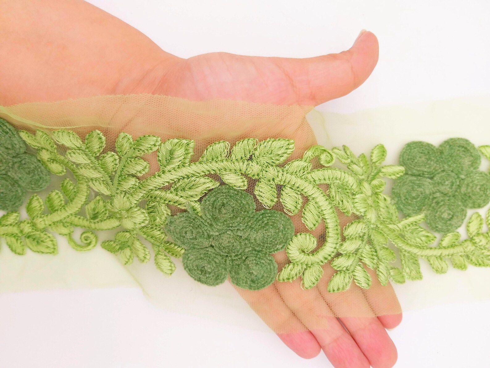 Light Green Soft Net Lace Trim With Floral Embroidery Lace - Etsy UK