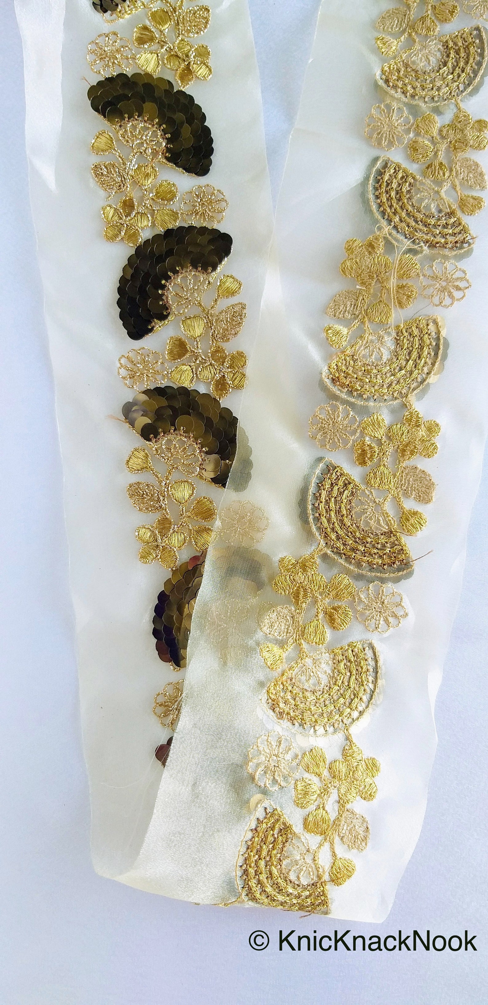 Gold Sheer Fabric Trim With Antique Gold Floral Embroidery and - Etsy UK