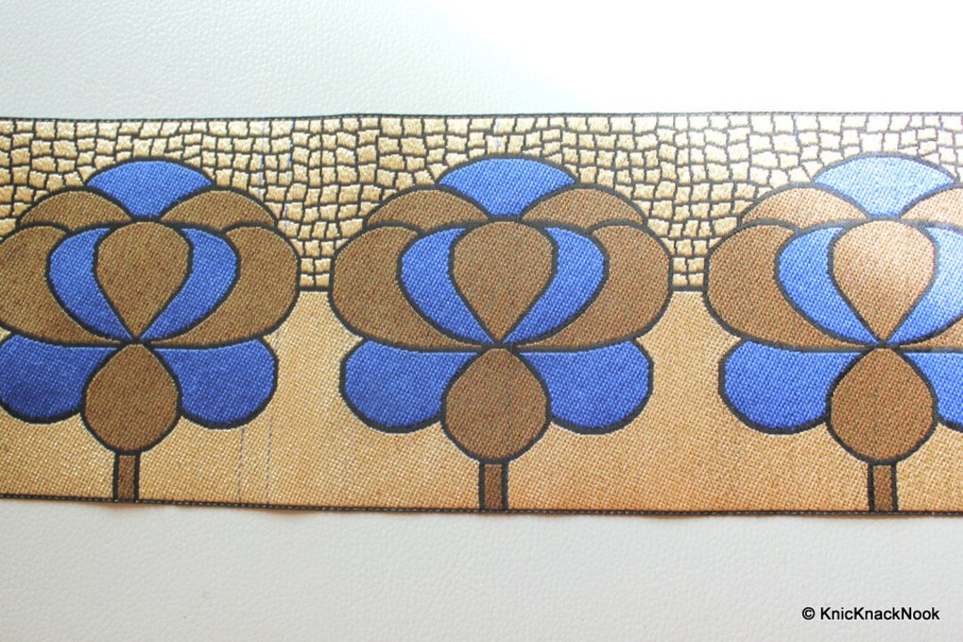 Fabric Trim With Blue Bronze Silver and Black Floral - Etsy