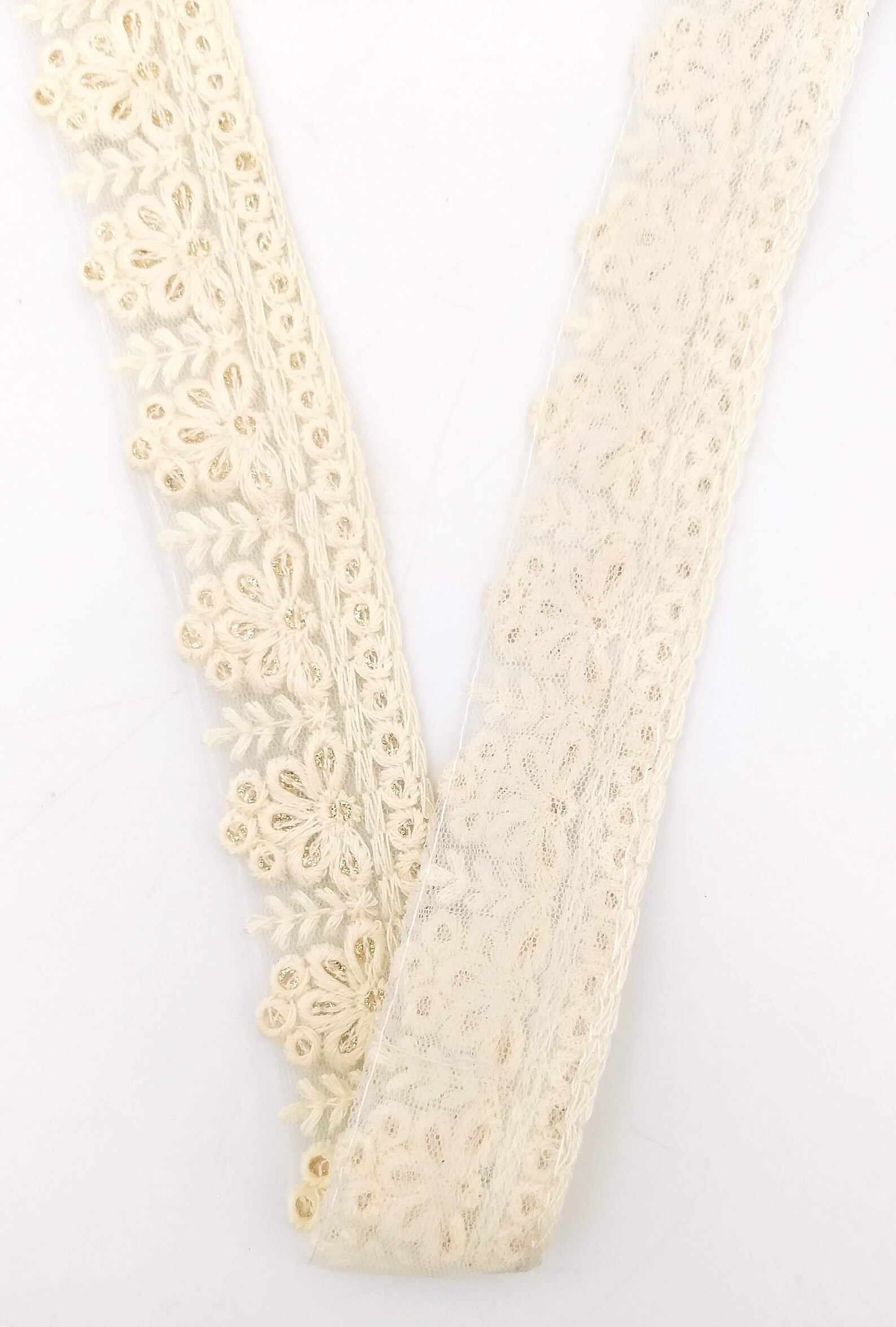 Off White Net Lace Trim With Floral Embroidery And Gold | Etsy