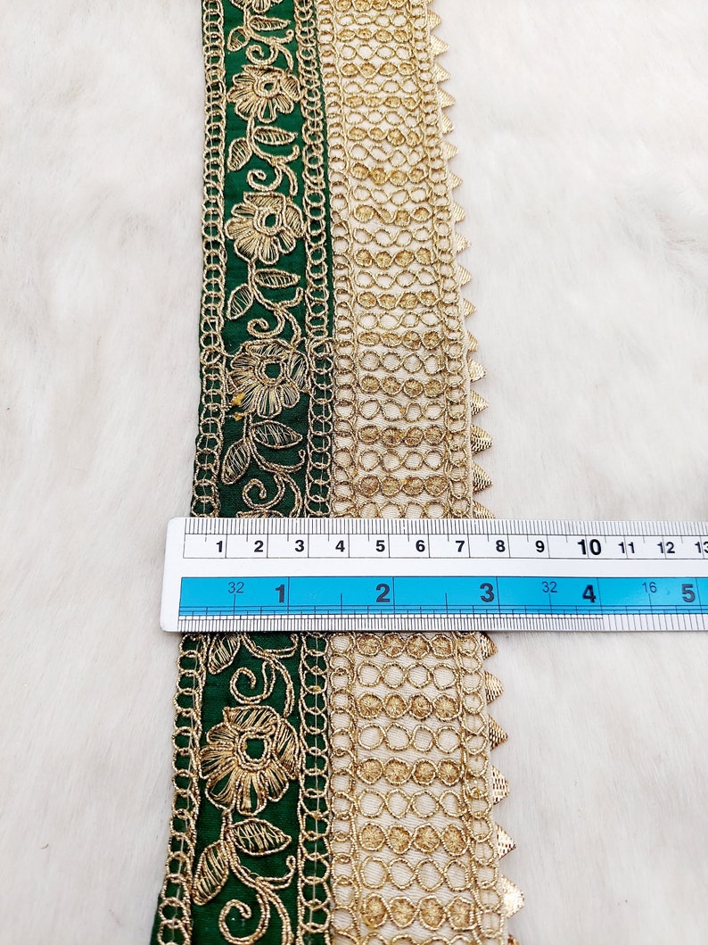 Gold Floral Embroidered Costume Trim Beige and Green Fabric - Etsy