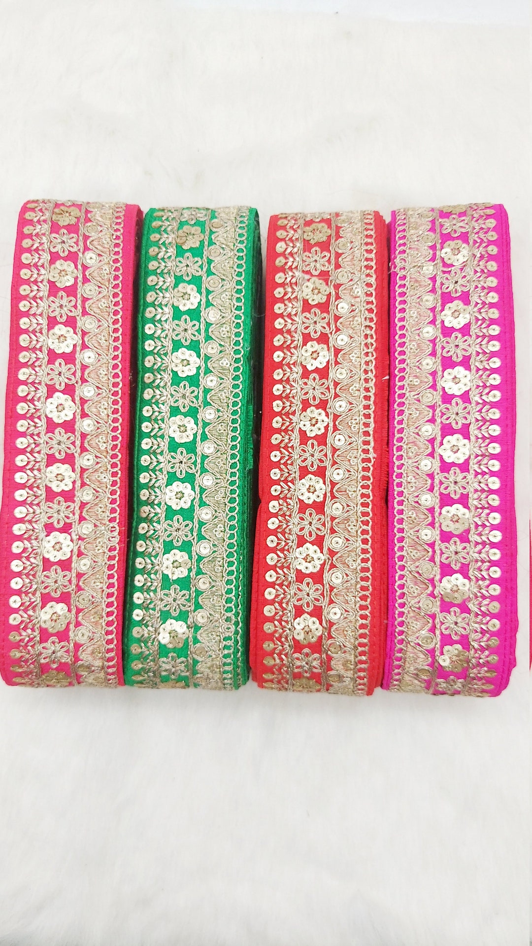 Art Silk Fabric Trim With Gold Floral Embroidery, Floral Sequins Sari ...