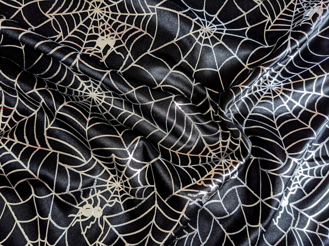 Black and Silver Halloween Spider's Web Foil Fabric - Etsy UK