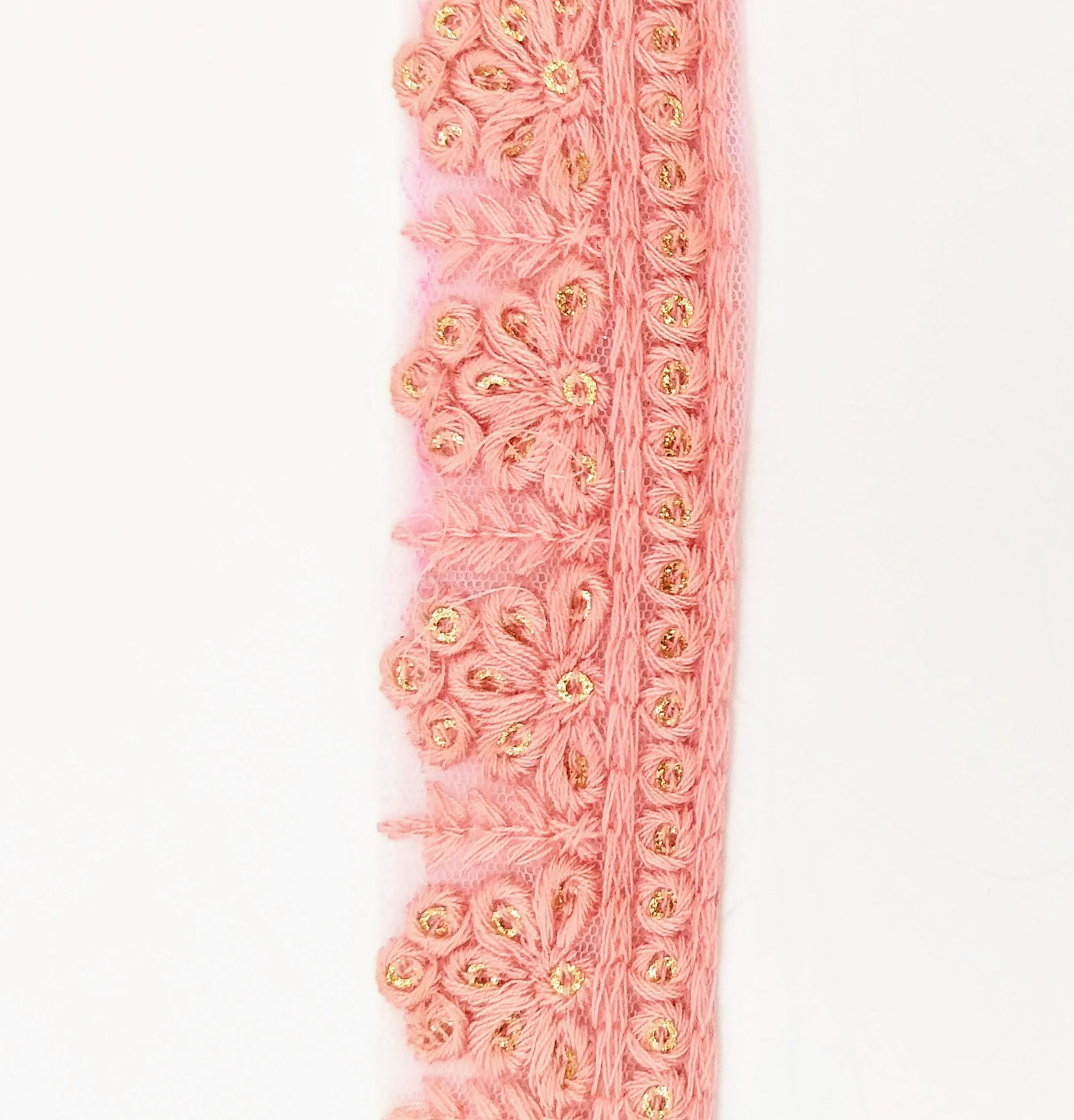 Pink Net Lace Trim With Floral Embroidery and Gold Sequins - Etsy UK