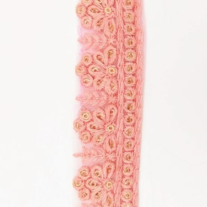 Pink Net Lace Trim With Floral Embroidery and Gold Sequins, Sequinned ...