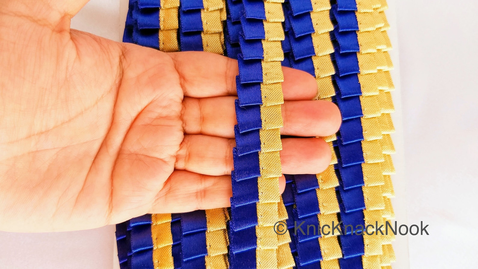 Satin Royal Blue & Gold Pleated Lace Trim Trim Approx. 18mm - Etsy UK