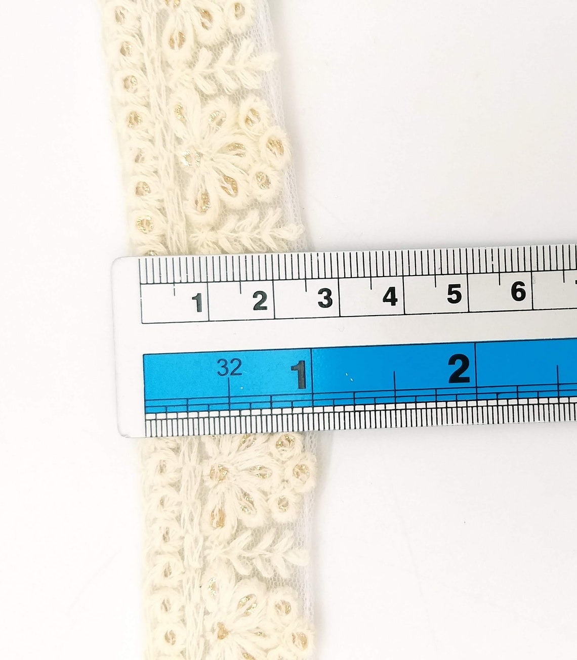 Off White Net Lace Trim With Floral Embroidery And Gold | Etsy