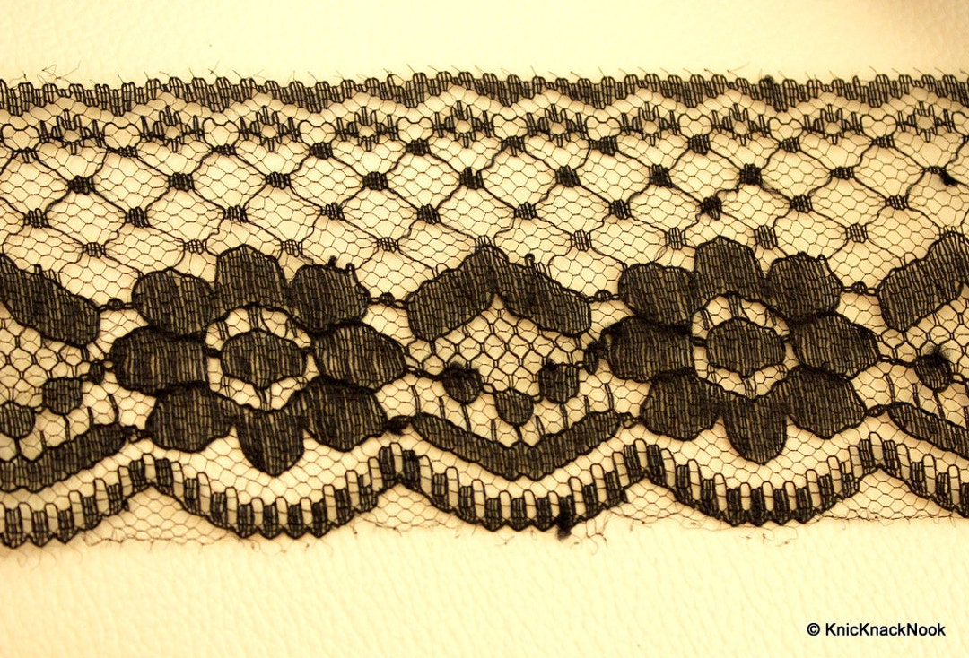 Black Embroidered Net Lace Trim Ribbon 50mm Wide 2 Yards 9 Yards - Etsy