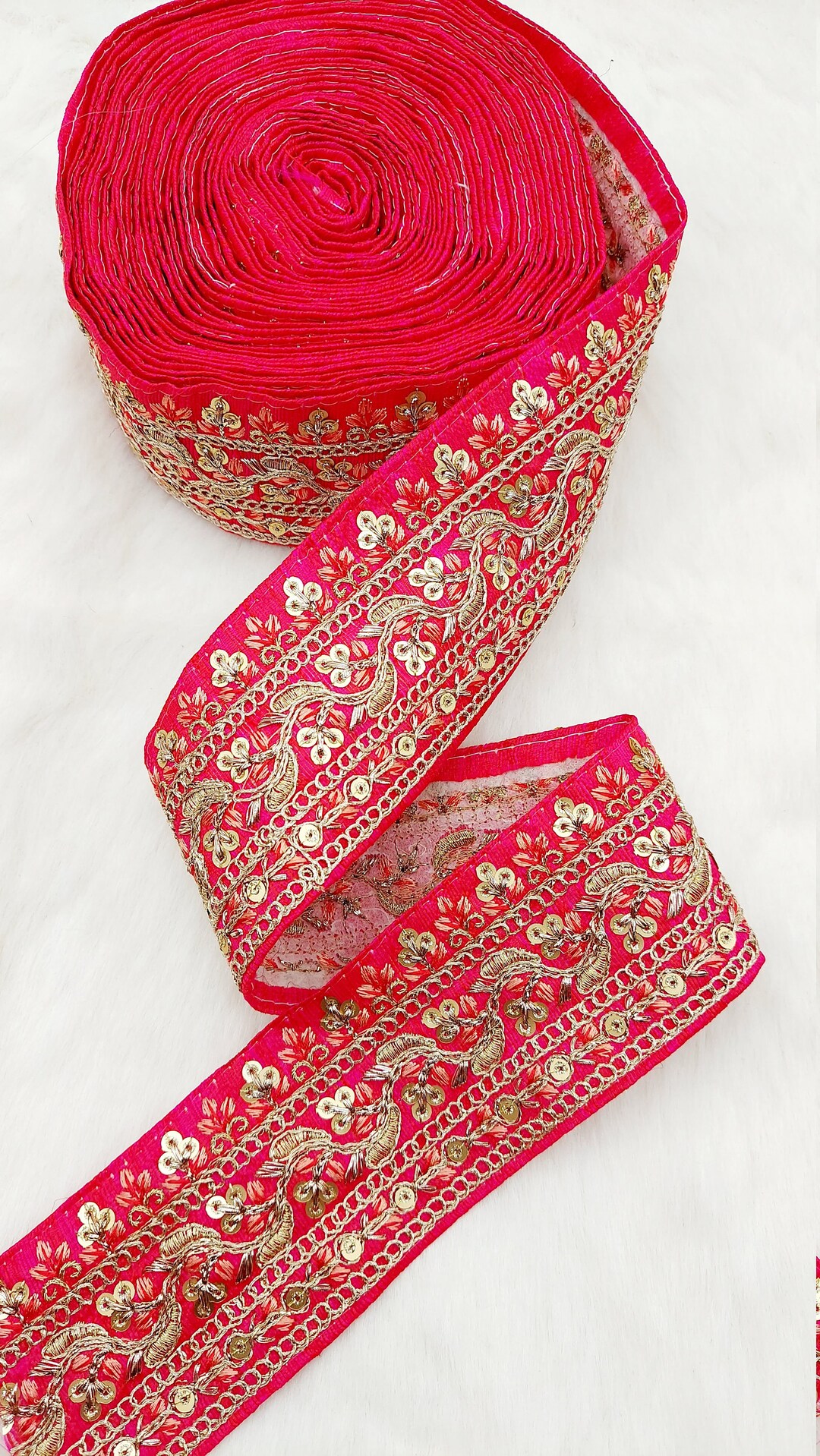 Pink Embroidered Indian Trim, Sari Border Trim Floral Embroidery ...