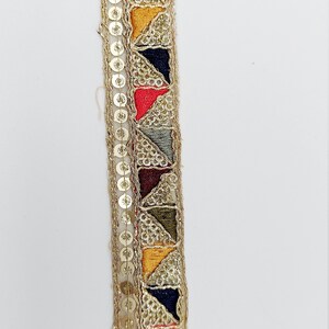 Gold Sequin Border With Multicoloured Triangle Embroidery, Beige ...