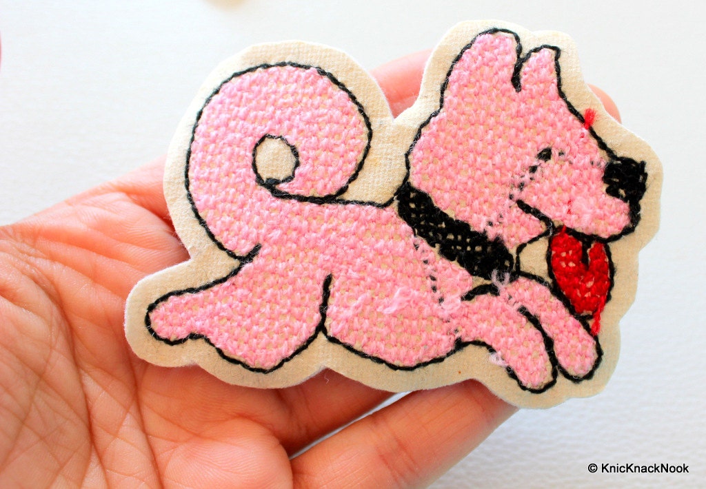 1 X Pink Dog Applique Patch - Etsy