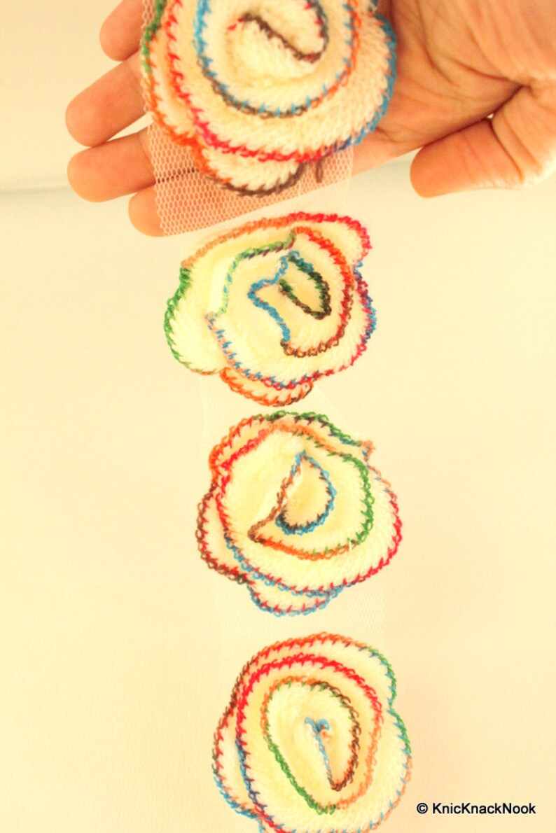 White Crochet Wool Rose With Multicoloured Threads Flower - Etsy
