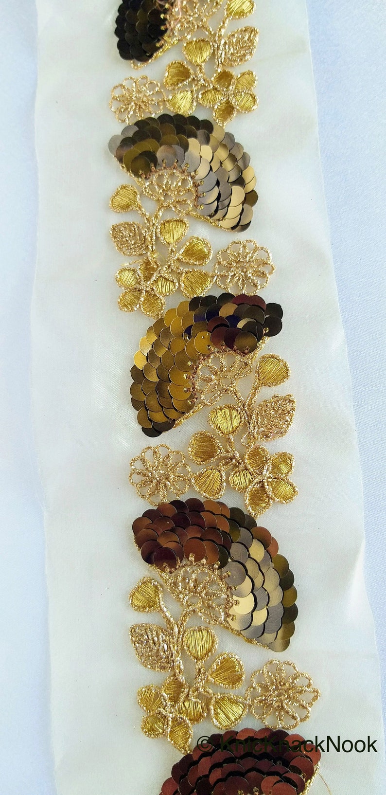 Gold Sheer Fabric Trim With Antique Gold Floral Embroidery and - Etsy UK