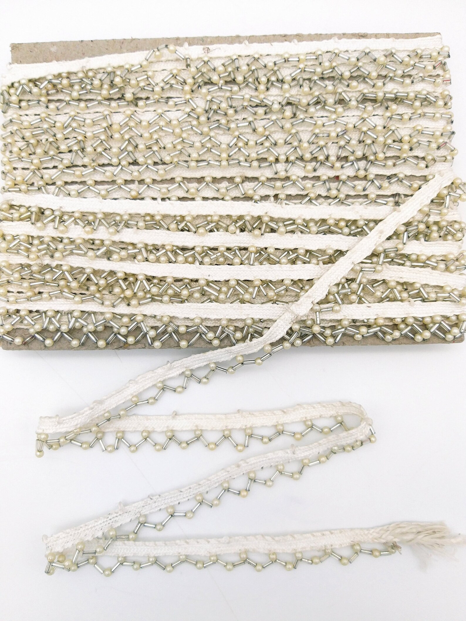 White Fringe Trim Beaded Trim White and Silver Beaded Trim | Etsy UK