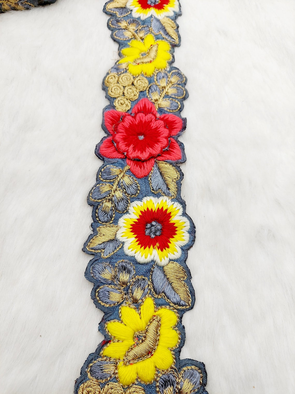 Floral Embroidered Trim Grey Cutwork 3D Lace Border Flower - Etsy