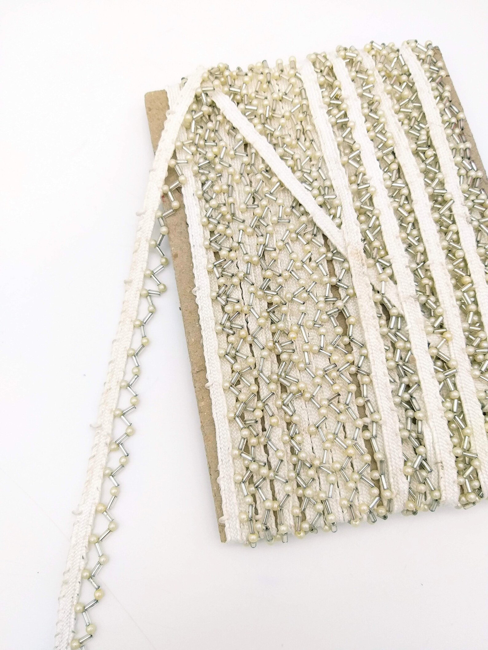 White Fringe Trim Beaded Trim White and Silver Beaded Trim - Etsy UK