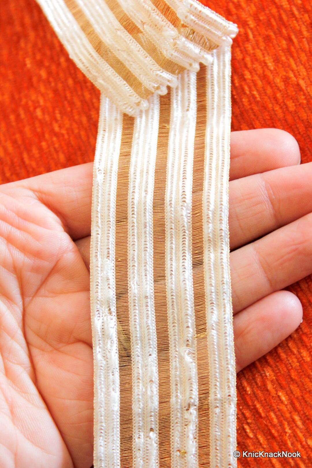 Bronze and White Thread Sheer Stripes Trim Lace, Approx. 38mm Wide - Etsy
