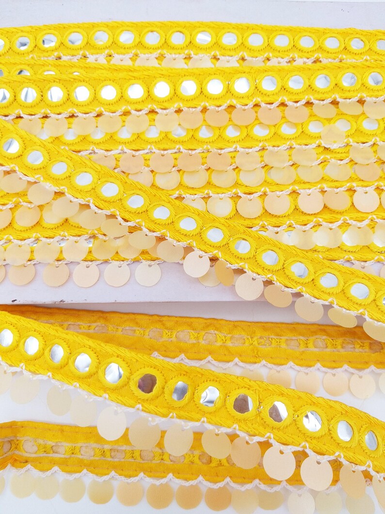 Yellow Fringe Trim With Mirrors and Sequins Tassels Boho - Etsy