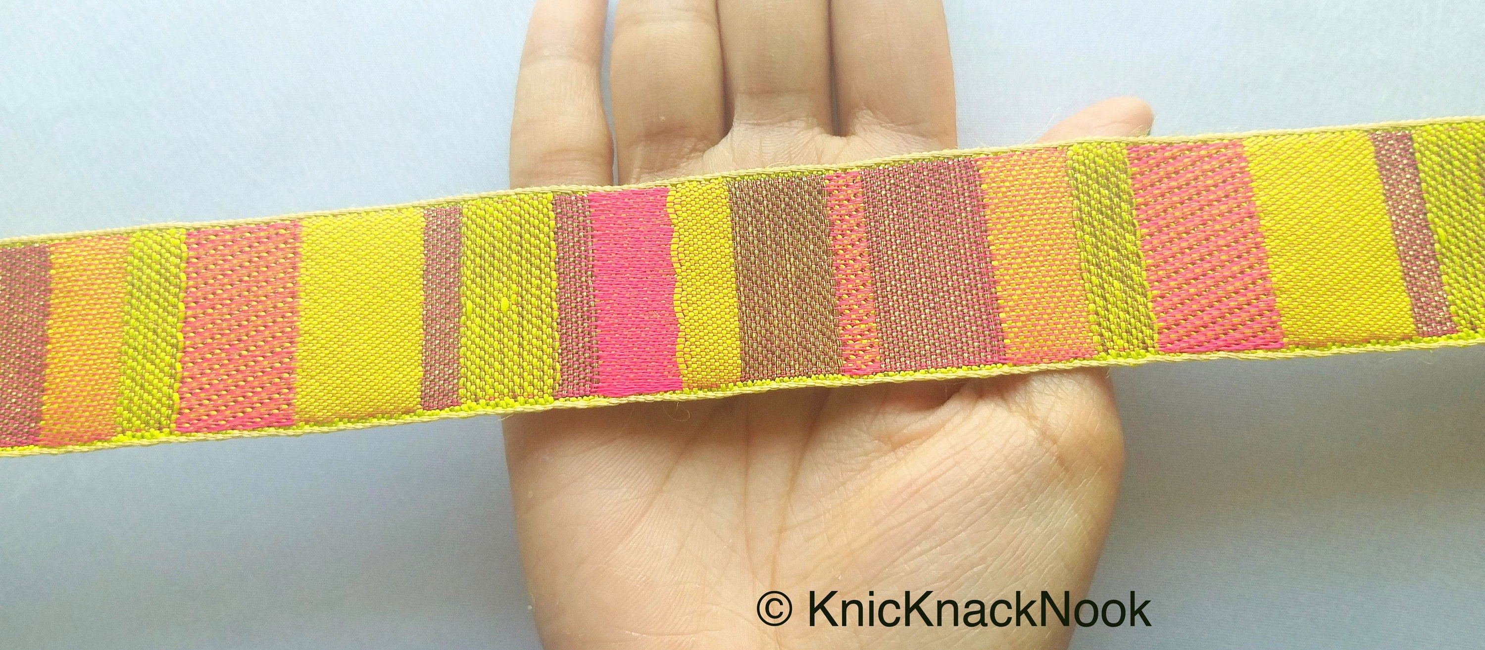 Yellow Pink And Antique Bronze Embroidered Lace Trim Stripes | Etsy