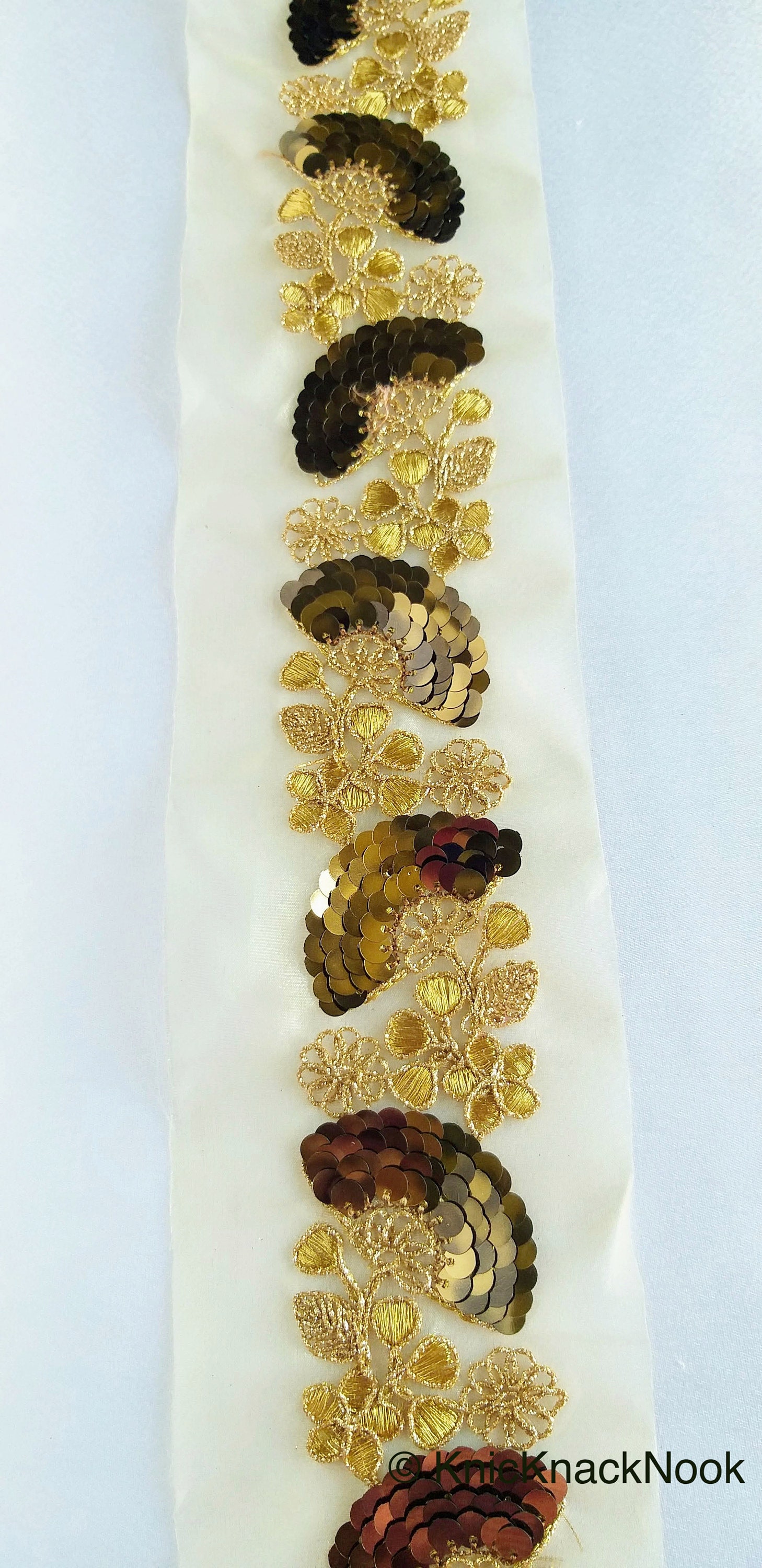 Gold Sheer Fabric Trim With Antique Gold Floral Embroidery and - Etsy UK