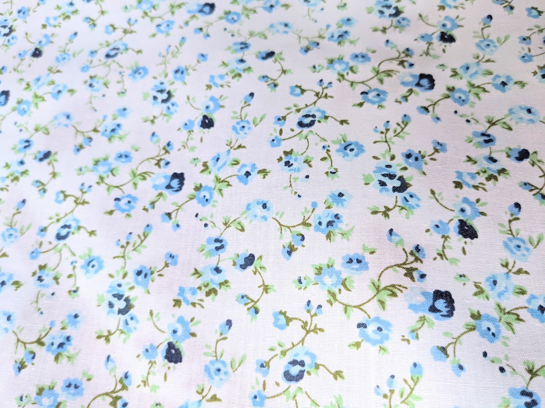 Blue Poly Cotton Rose Fabric, Floral Fabric, Small Print Fabric, Small ...