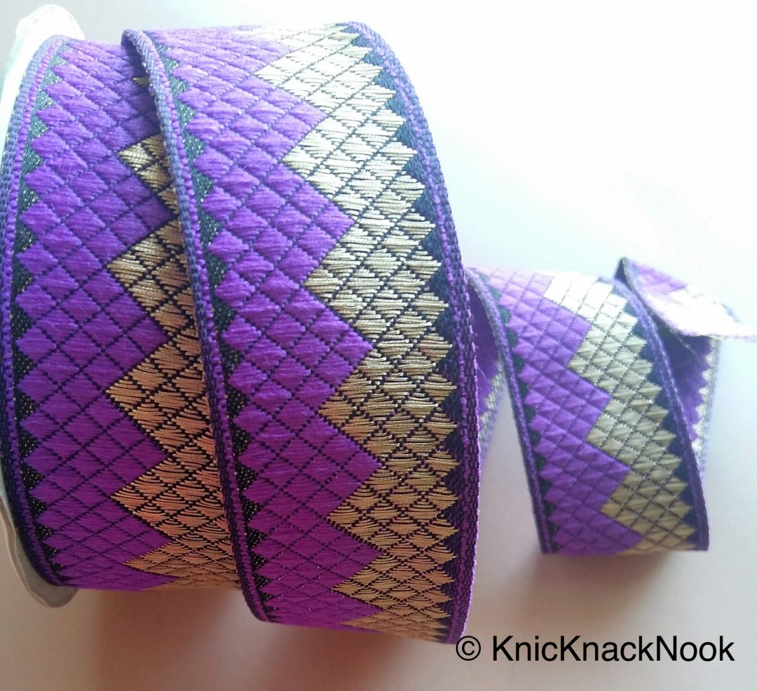 Purple and Gold Embroidered Thread Trim, Approx. 35mm Wide - Etsy UK