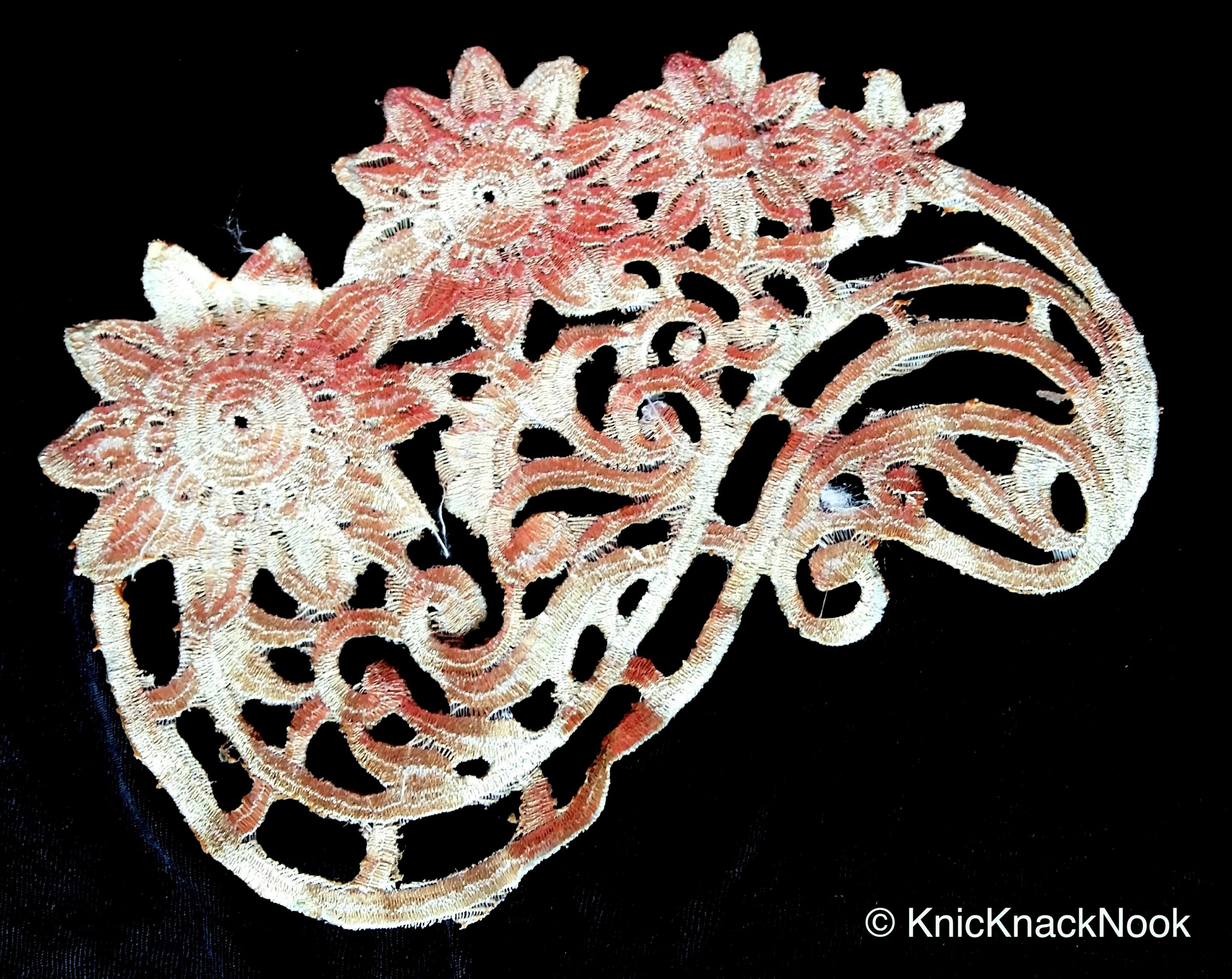 Antique Gold / Bronze Tone Crochet Thread Fabric Applique - Etsy UK