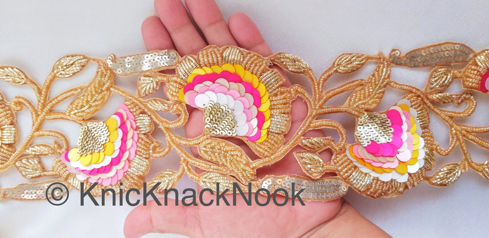 Exclusive Gold Hand Embroidered Cutwork Lace Trim Floral - Etsy UK