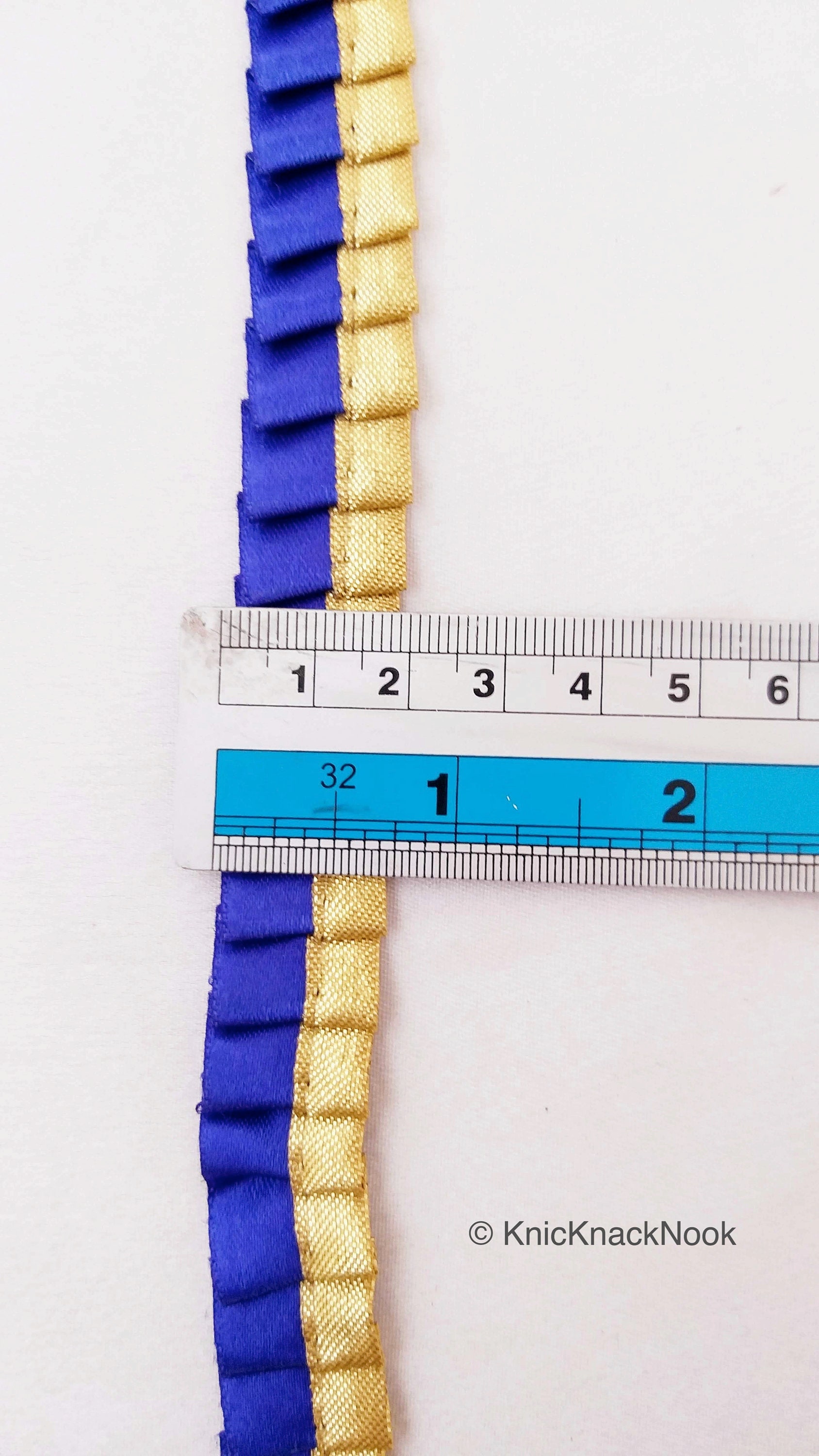 Satin Royal Blue & Gold Pleated Lace Trim Trim Approx. 18mm - Etsy UK